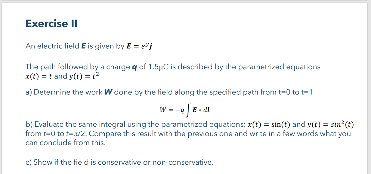Solved An electric field E is given by E=eyj The path | Chegg.com