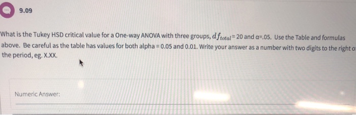 Solved 9.09 What is the Tukey HSD critical value for a | Chegg.com