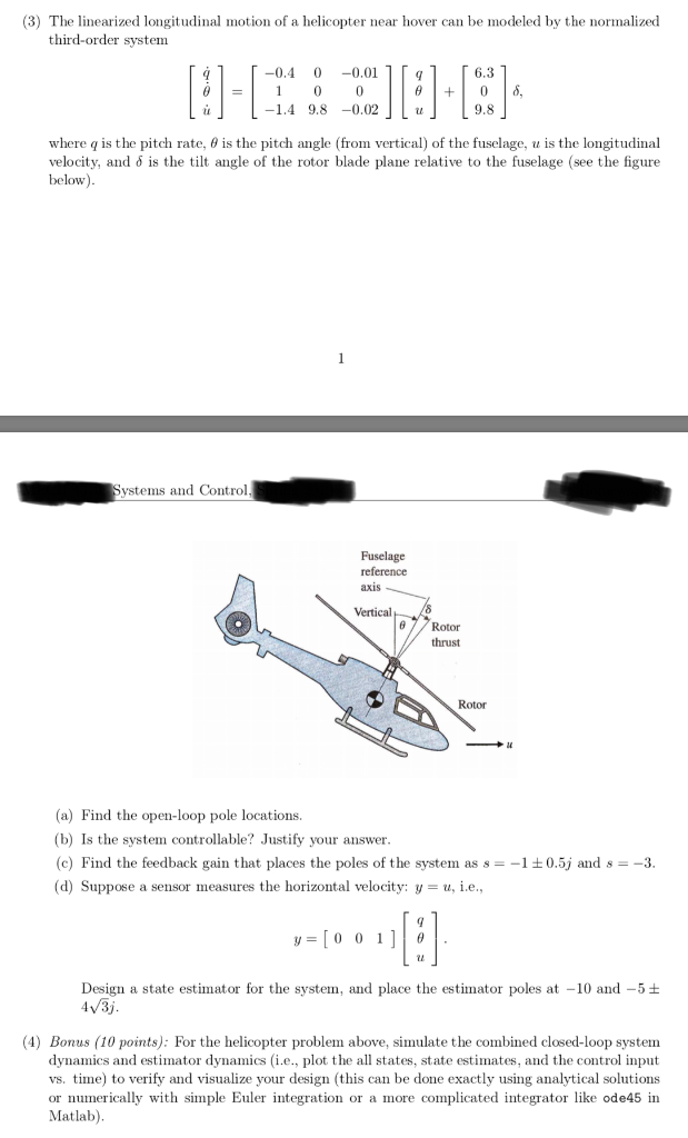 (3) The linearized longitudinal motion of a | Chegg.com