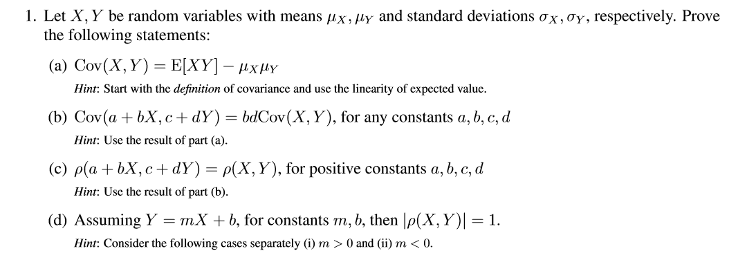 Solved 1. Let X, Y be random variables with means pix, My | Chegg.com