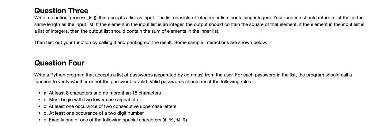 Solved Question Three Write a function 'process_Ist 0 ' that | Chegg.com