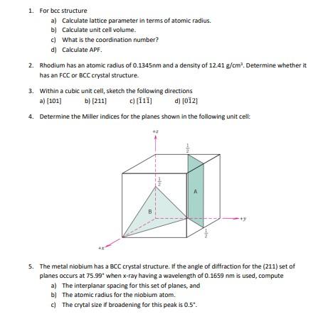 Solved 1. For boc structure a) Calculate lattice parameter | Chegg.com