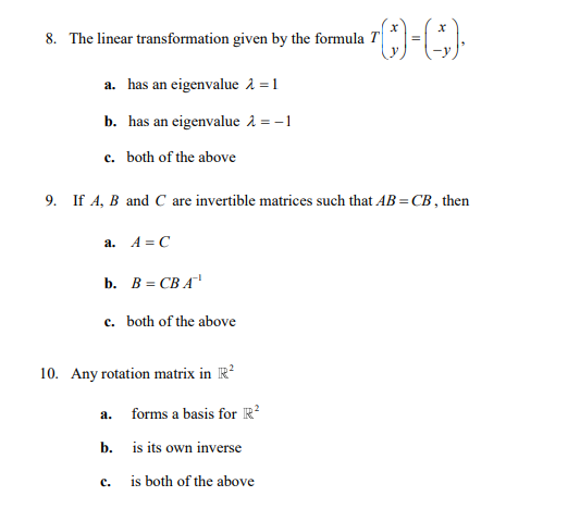 Solved 8. The linear transformation given by the formula T | Chegg.com