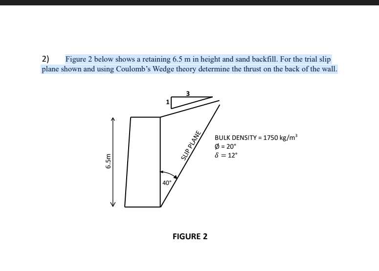 Solved Figure 2 below shows a retaining 6.5 m in height and | Chegg.com