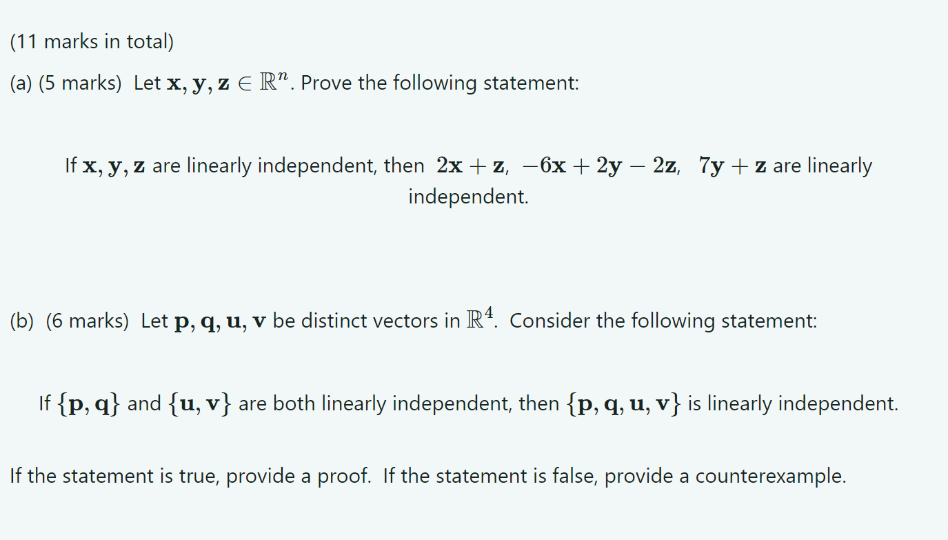 Solved (11 marks in total) (a) (5 marks) Let x,y,z∈Rn. Prove | Chegg.com