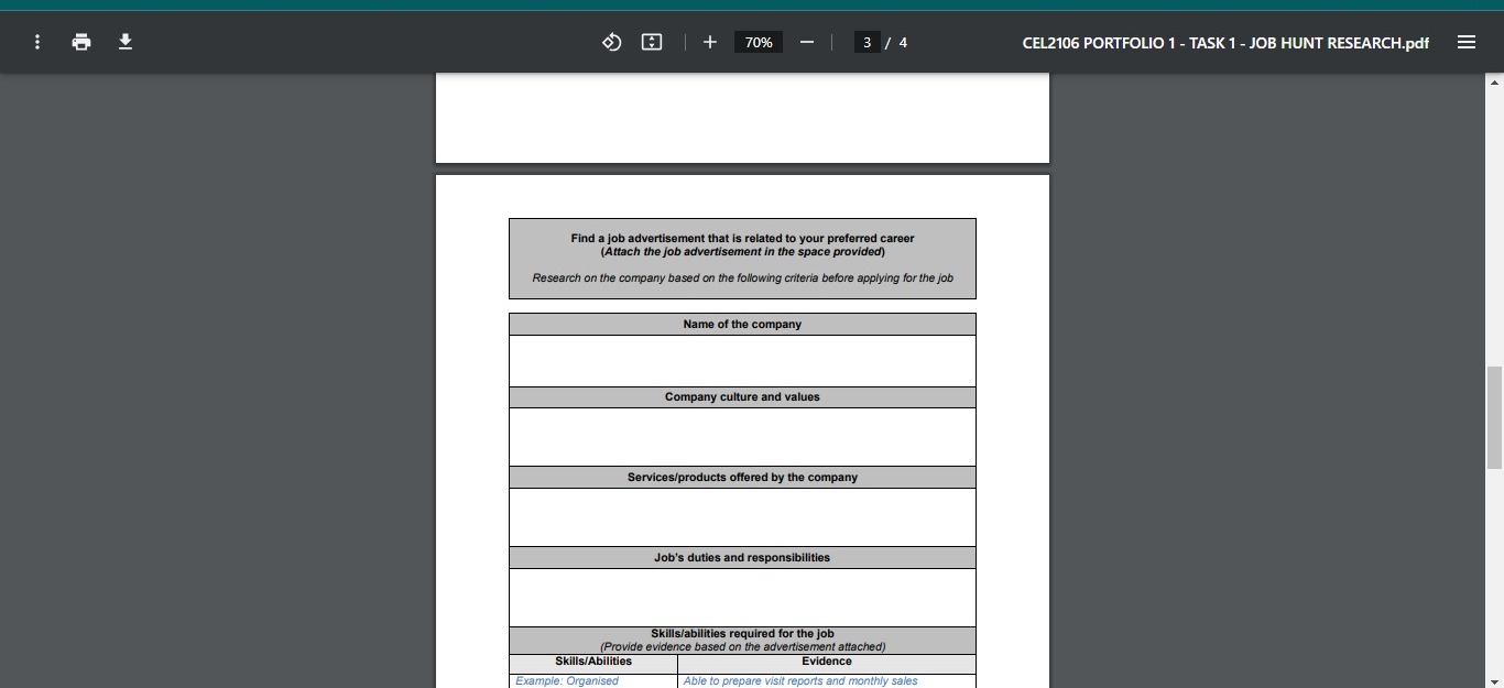 Solved PORTFOLIO 1: TASK 1 JOB HUNT RESEARCH (5\%) - This is | Chegg.com Solved PORTFOLIO 1: TASK 1 JOB HUNT RESEARCH (5\%) - This is | Chegg.com