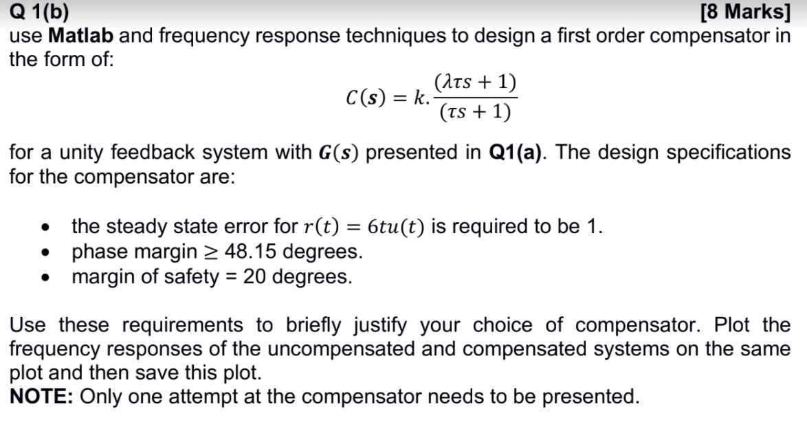 Solved Q 1b 8 Marks Use Matlab And Frequency Response 