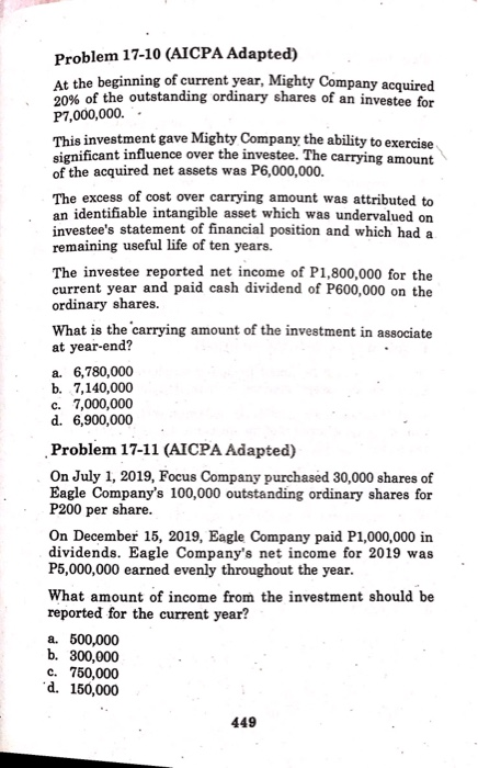 Solved Problem 17-10 (AICPA Adapted) At the beginning of | Chegg.com