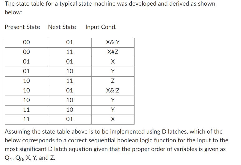 Solved The state table for a typical state machine was | Chegg.com