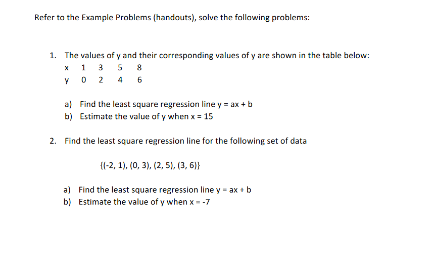 Solved Refer to the Example Problems (handouts), solve the | Chegg.com