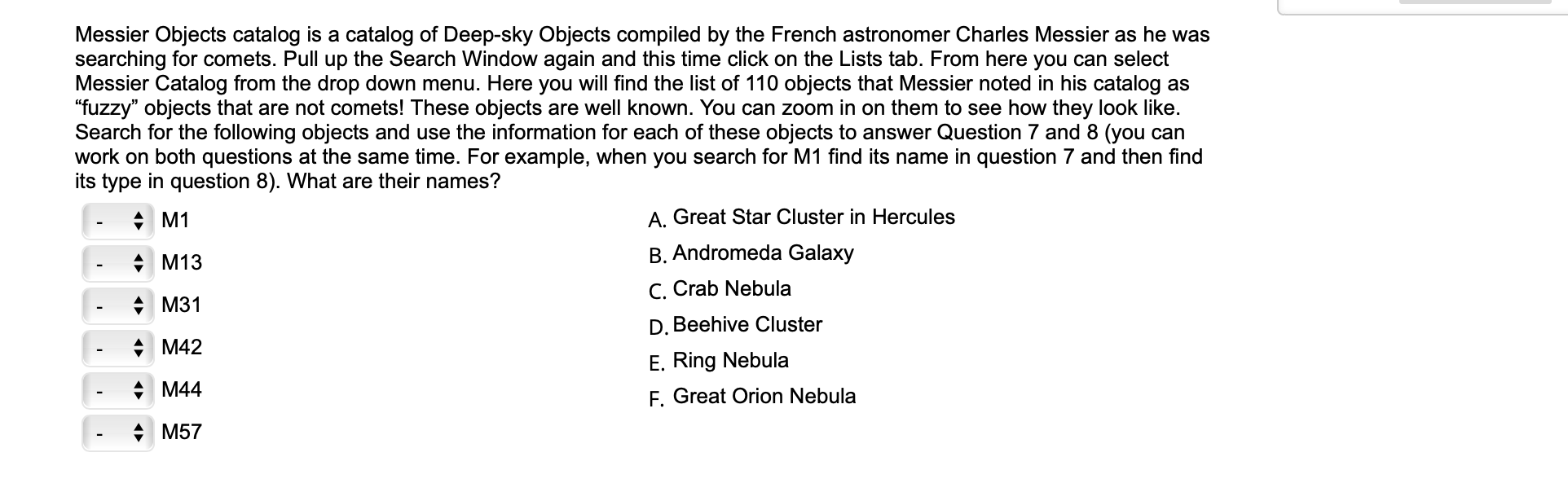 Solved Messier Objects catalog is a catalog of Deep-sky | Chegg.com