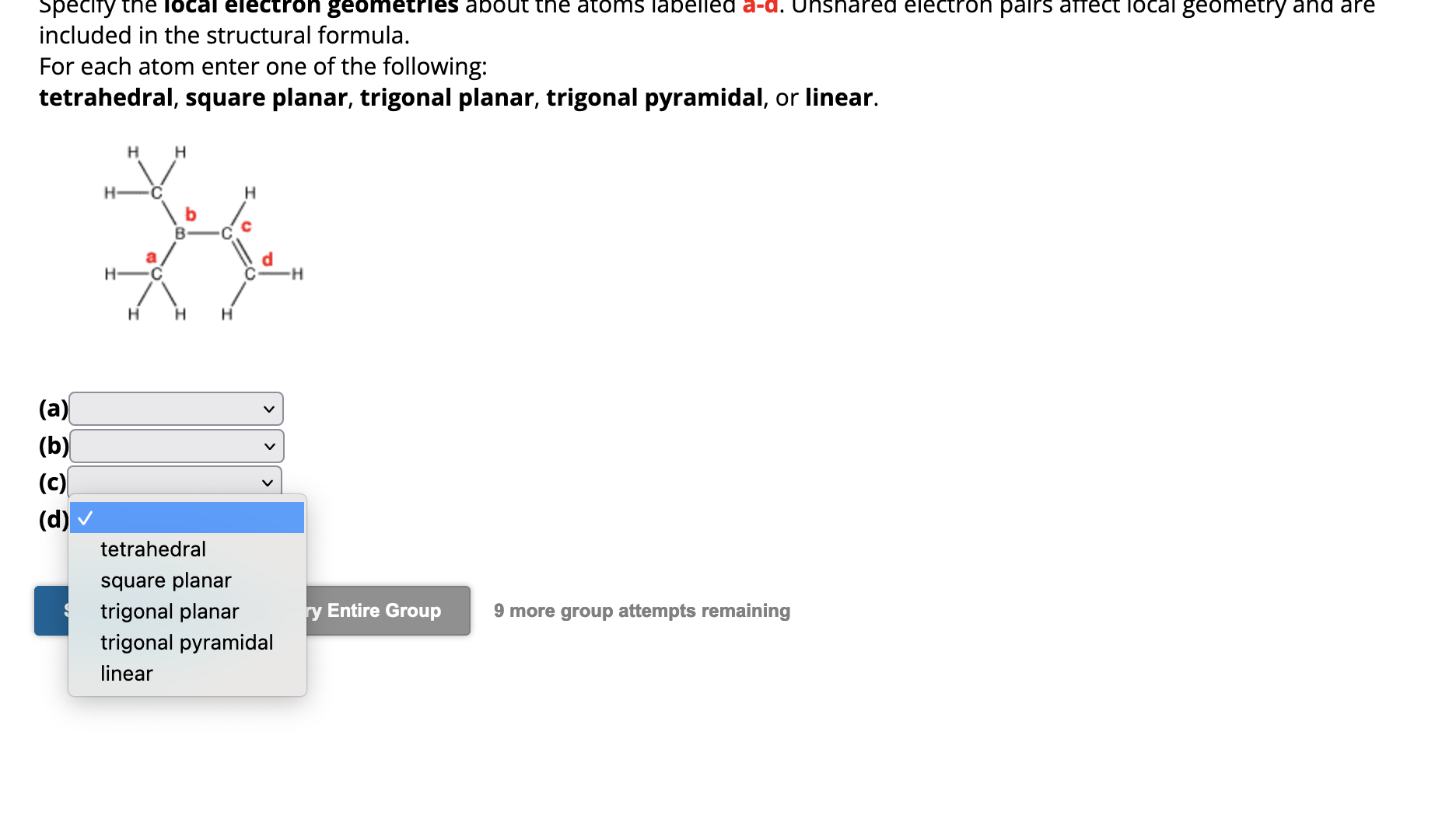 Solved Specify the local electron geometries about the atoms | Chegg.com