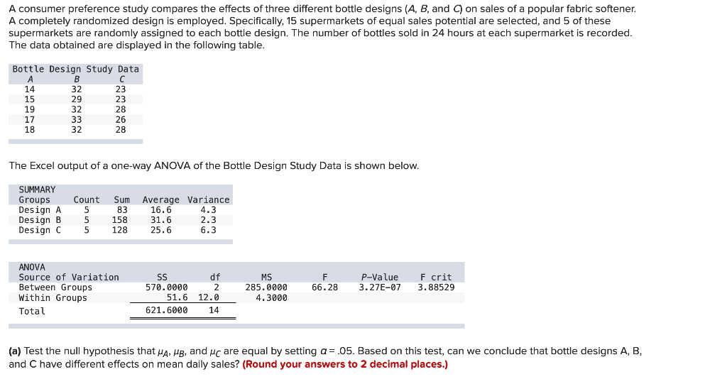 Solved A consumer preference study compares the effects of | Chegg.com