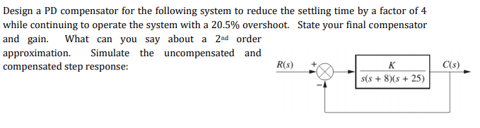 Solved Design a PD compensator for the following system to | Chegg.com