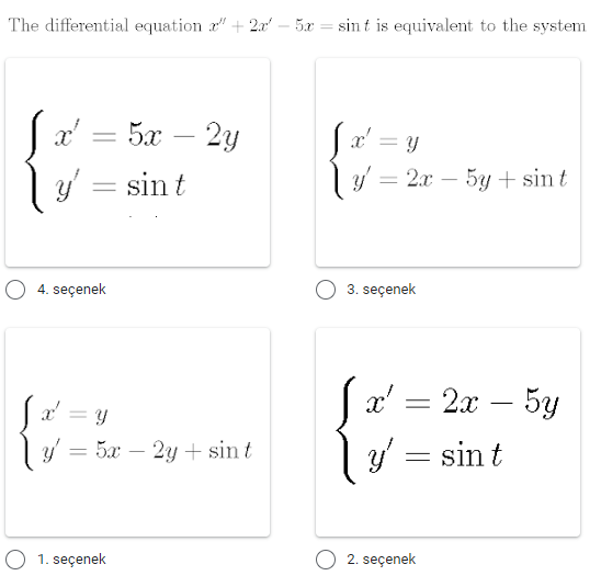 Solved The differential equation x′′+2x′−5x=sint is | Chegg.com