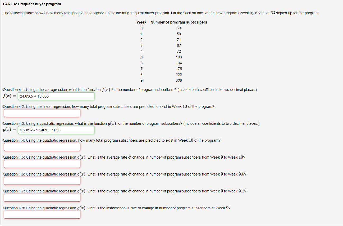 Solved PART 4: Frequent buyer program The following table | Chegg.com