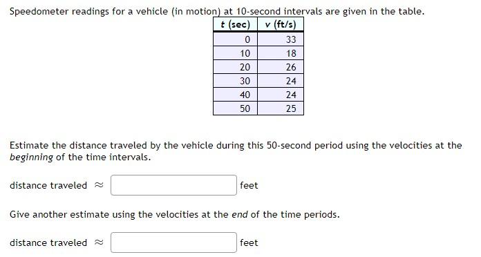 Solved Speedometer readings for a vehicle (in motion) at 10 | Chegg.com