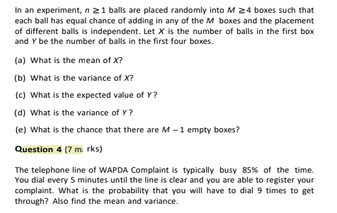 Solved In an experiment, n≥1 ﻿balls are placed randomly into | Chegg.com