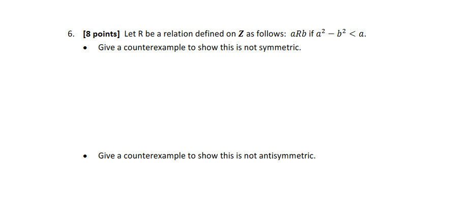 Solved 6. [8 points) Let R be a relation defined on Z as | Chegg.com