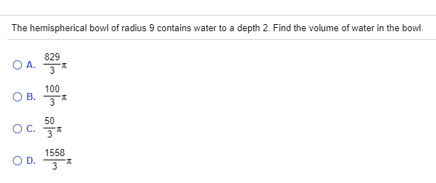 Solved The hemispherical bowl of radius 9 contains water to | Chegg.com