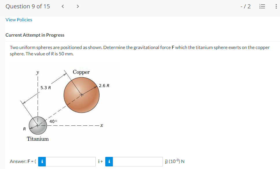 Solved Current Attempt in ProgressTwo uniform spheres are | Chegg.com