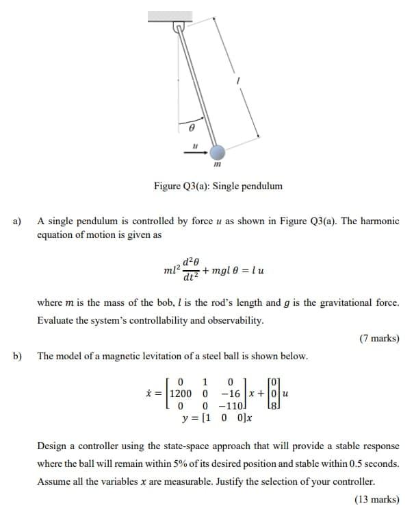 Solved 8 11 m2 Figure Q3(a): Single pendulum a) A single | Chegg.com