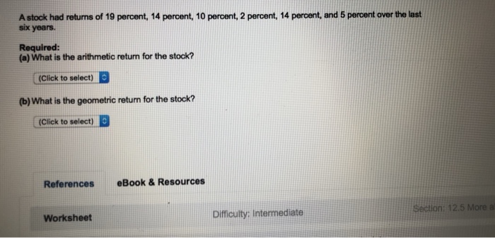Solved A stock had returns of 19 percent, 14 percent, 10 | Chegg.com
