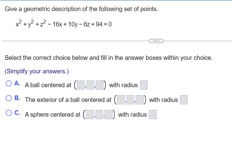 Solved Give a geometric description of the following set of | Chegg.com
