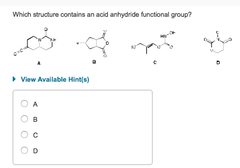 Solved Which structure contains an acid anhydride functional | Chegg.com
