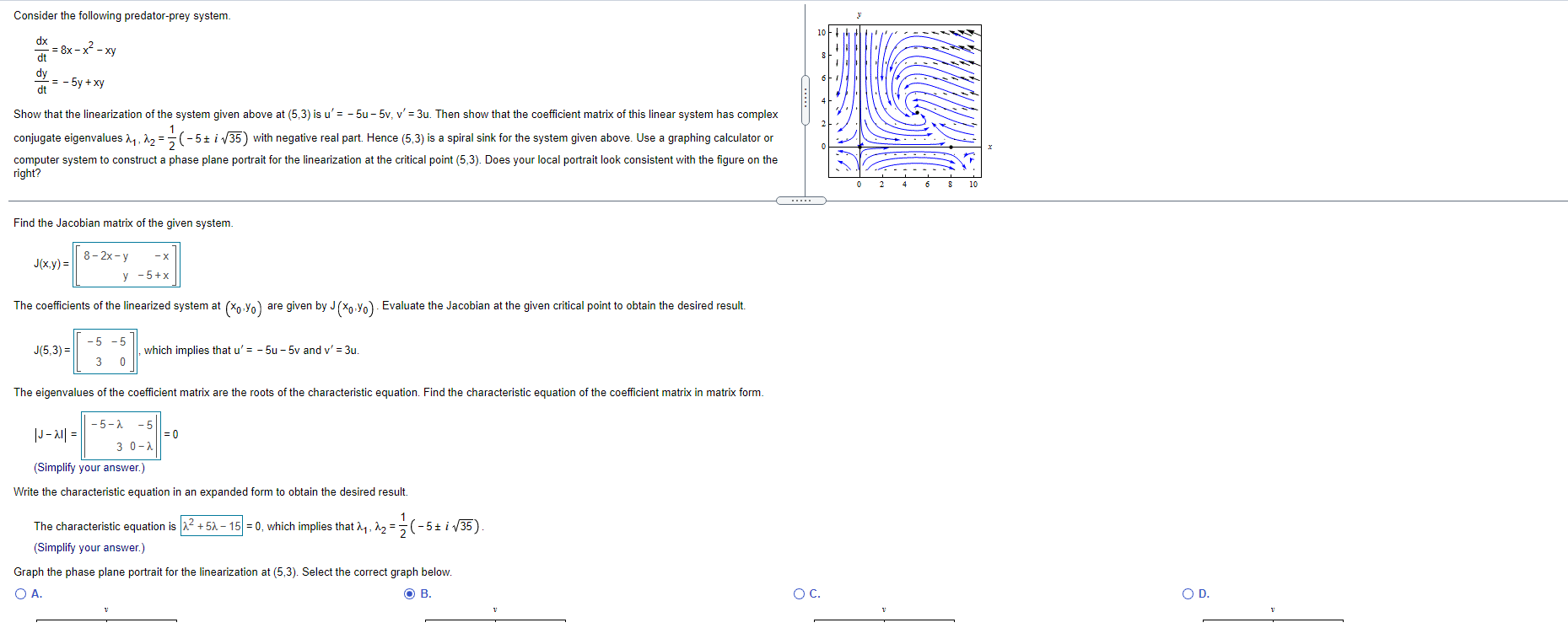 Solved Consider the following predator-prey system. dx = | Chegg.com