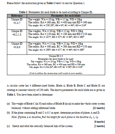 Solved Please follow the instruction given in Table 1 below | Chegg.com