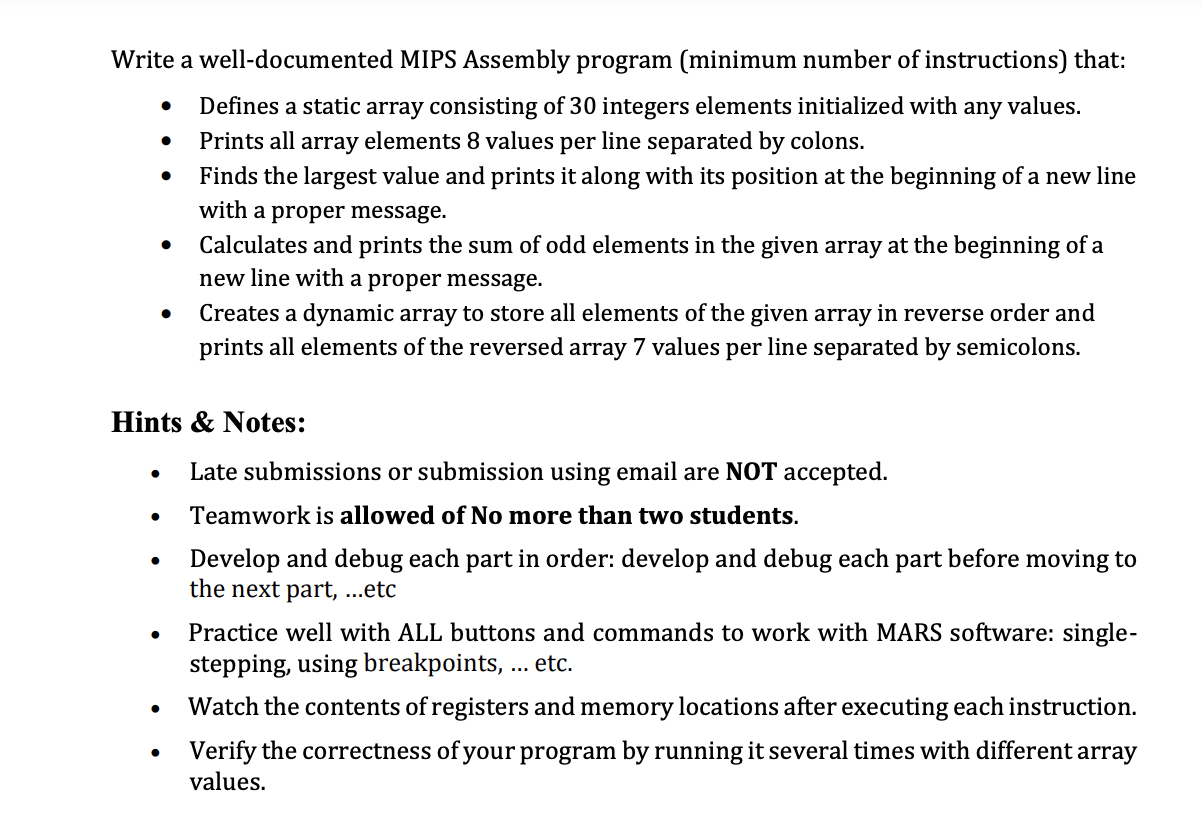 Solved . . Write a well-documented MIPS Assembly program | Chegg.com