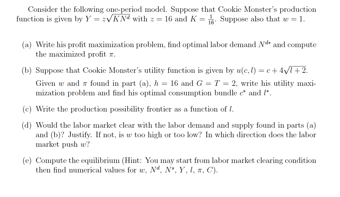Solved Consider the following one-period model. Suppose that | Chegg.com