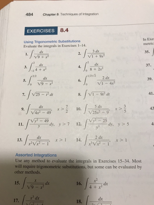 Solved 484 Chapter 8 Techniques of Integration EXERCISES 8.4 | Chegg.com