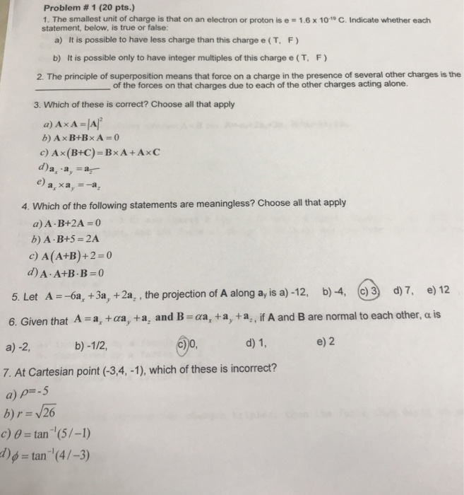 Solved Problem # 1 (20 pts.) 1. The smallest unit of charge | Chegg.com