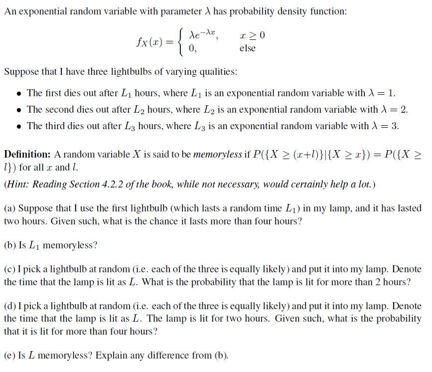 Solved An exponential random variable with parameter 1 has | Chegg.com