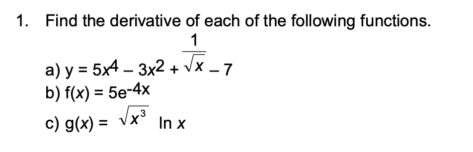 Solved Find the derivative of each of the following | Chegg.com