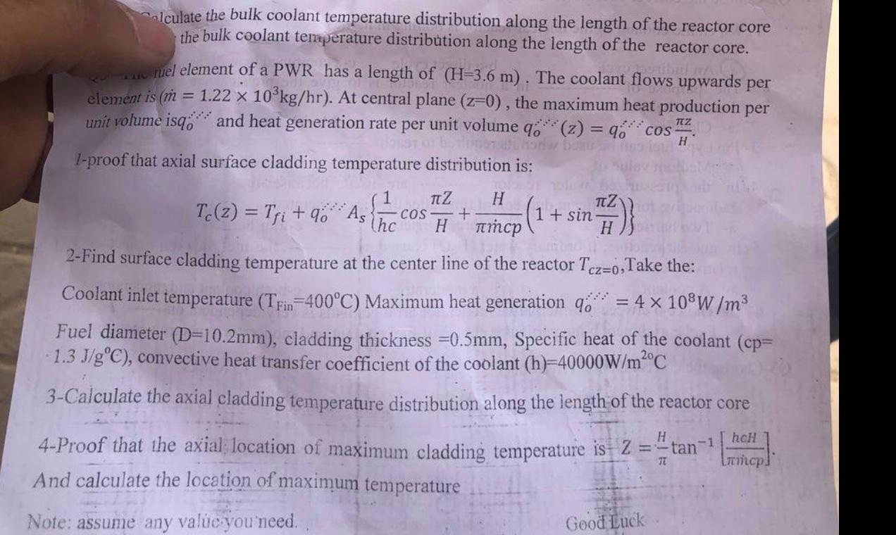 Calculate the bulk coolant temperature distribution | Chegg.com