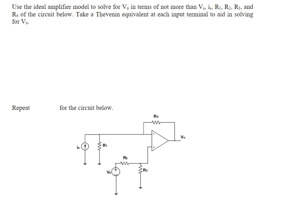 Use the ideal amplifier model to solve for Vo in | Chegg.com
