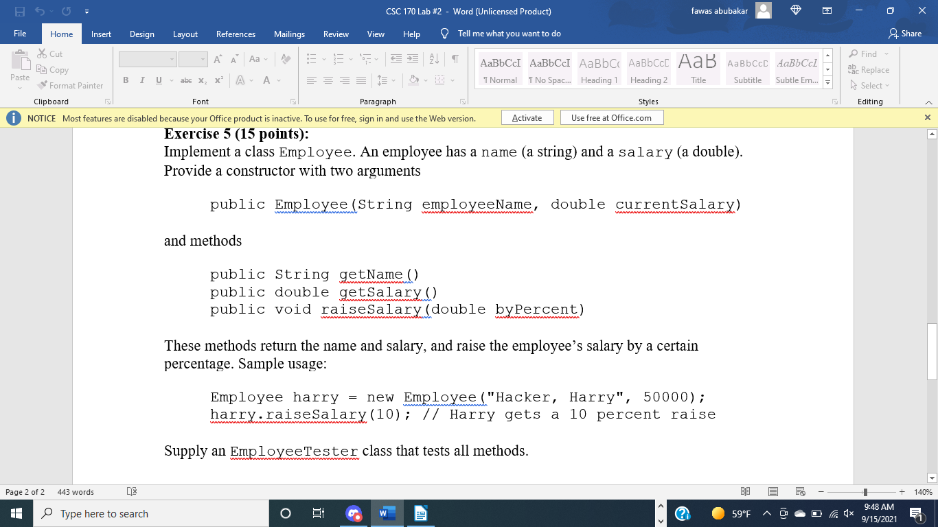 Solved Su CSC 170 Lab #2 - Word (Unlicensed Product) fawas | Chegg.com