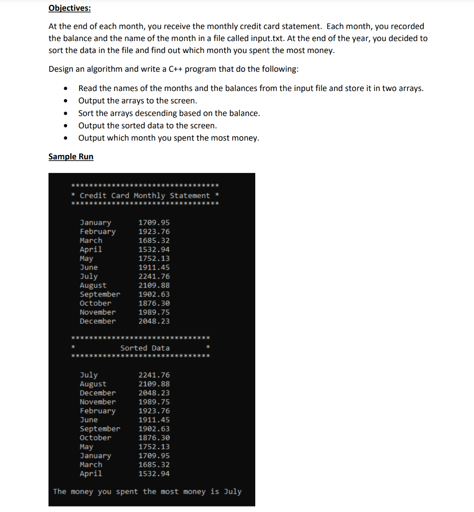 Solved Objectives: At the end of each month, you receive the | Chegg.com