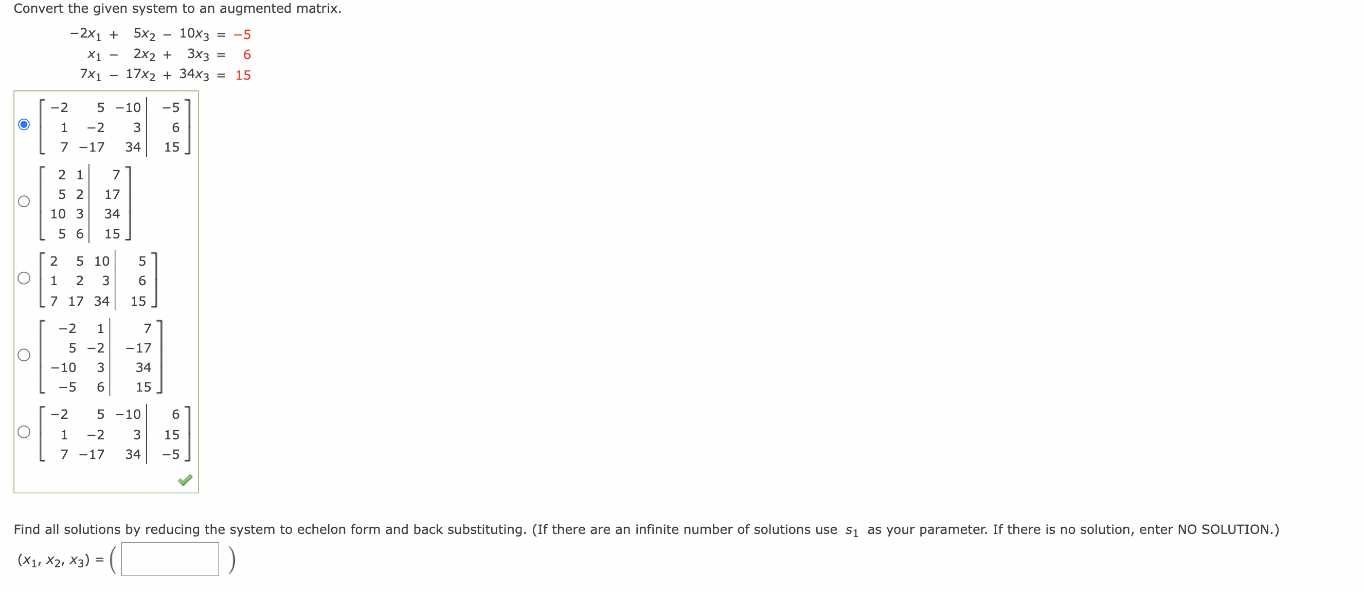 Solved Convert the given system to an augmented matrix. \\[ | Chegg.com