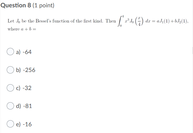 Solved Question 8 (1 point) Let Jo be the Bessel's function | Chegg.com