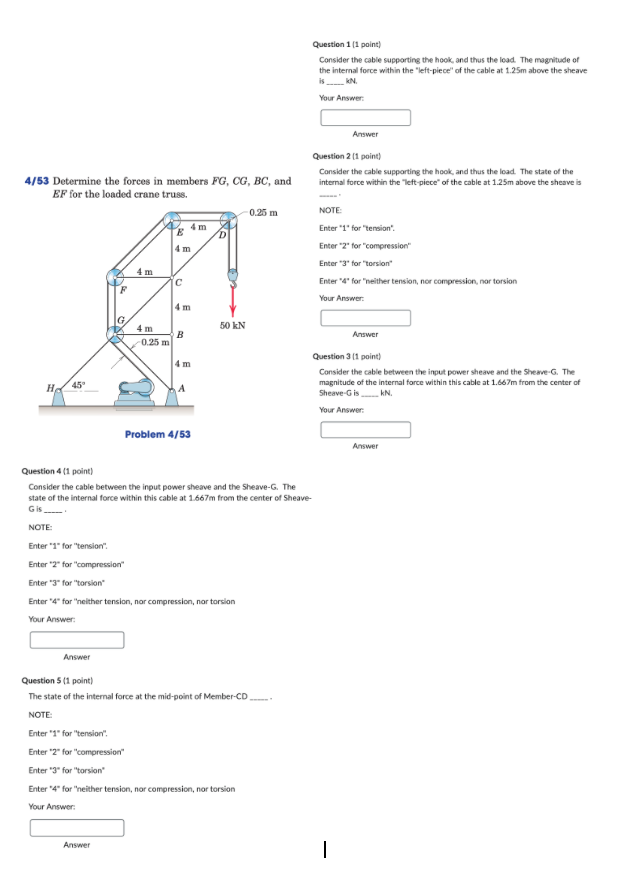 Solved Question 1 (1 ﻿point)Consider the cable supporting | Chegg.com