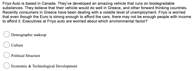 Solved Friyo Auto is based in Canada. They've developed an | Chegg.com