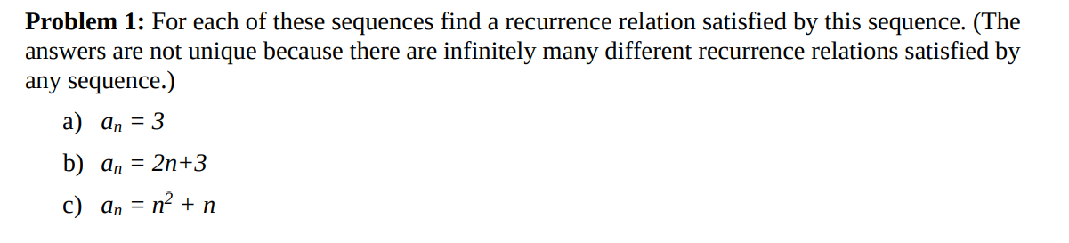 Solved Problem 1: For each of these sequences find a | Chegg.com