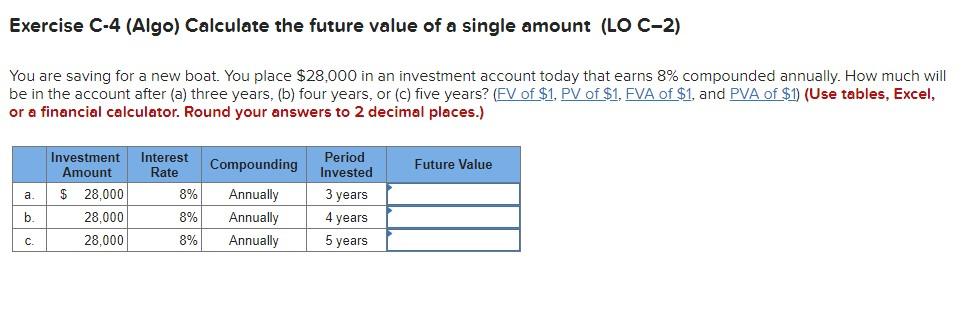 Solved Exercise C-4 (Algo) Calculate the future value of a | Chegg.com