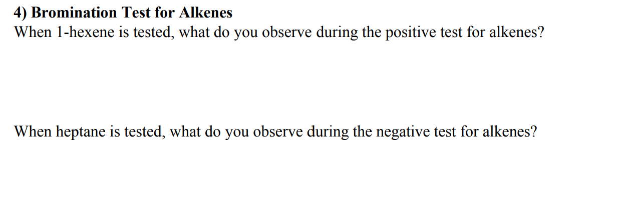 Solved 4) Bromination Test for Alkenes R2C=CR2 + Br2 | Chegg.com