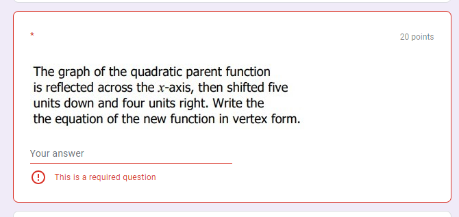 Solved 20 points The graph of the quadratic parent function | Chegg.com
