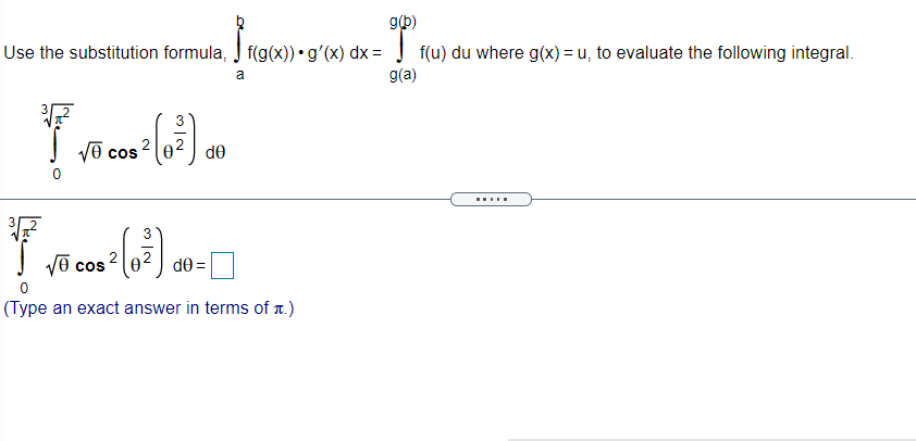 Solved gb) Use the substitution formula, I fig(x))•g'(x) dx | Chegg.com